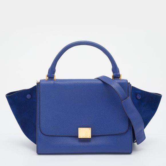 Celine | Bags | Celine Blue Suede And Leather Small Trapeze Bag | Poshmark